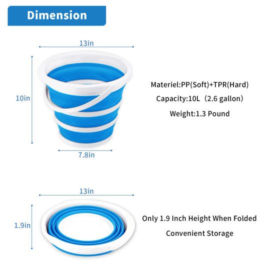 GetUSCart- 2 Pack Collapsible Buckets 10L 2.6 Gallon Cleaning Bucket ...