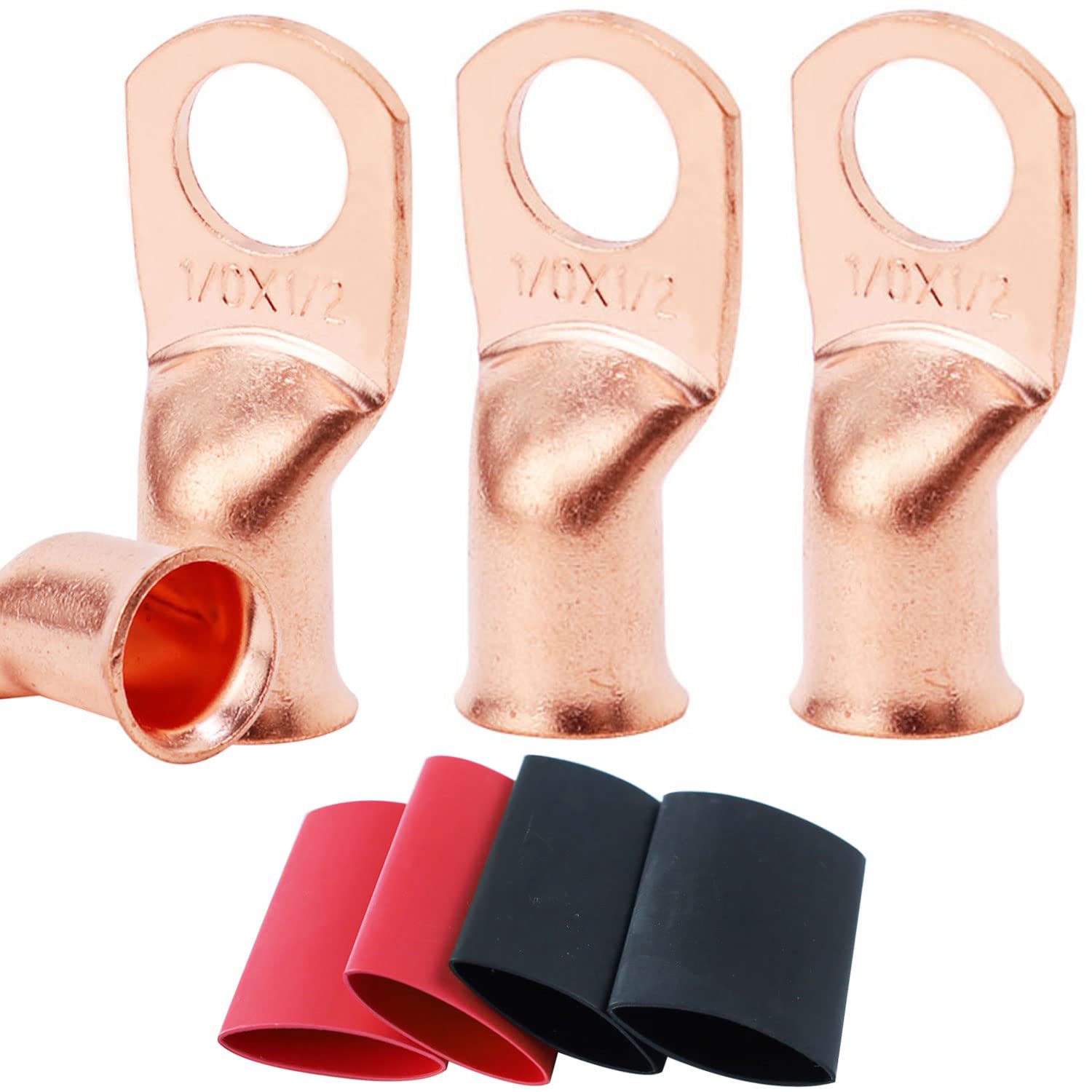 GetUSCart- 4pcs 1/0 AWG-1/2" Battery Lugs,Copper Wire Lugs,Heavy Duty Battery Cable Ends,Tubular ...