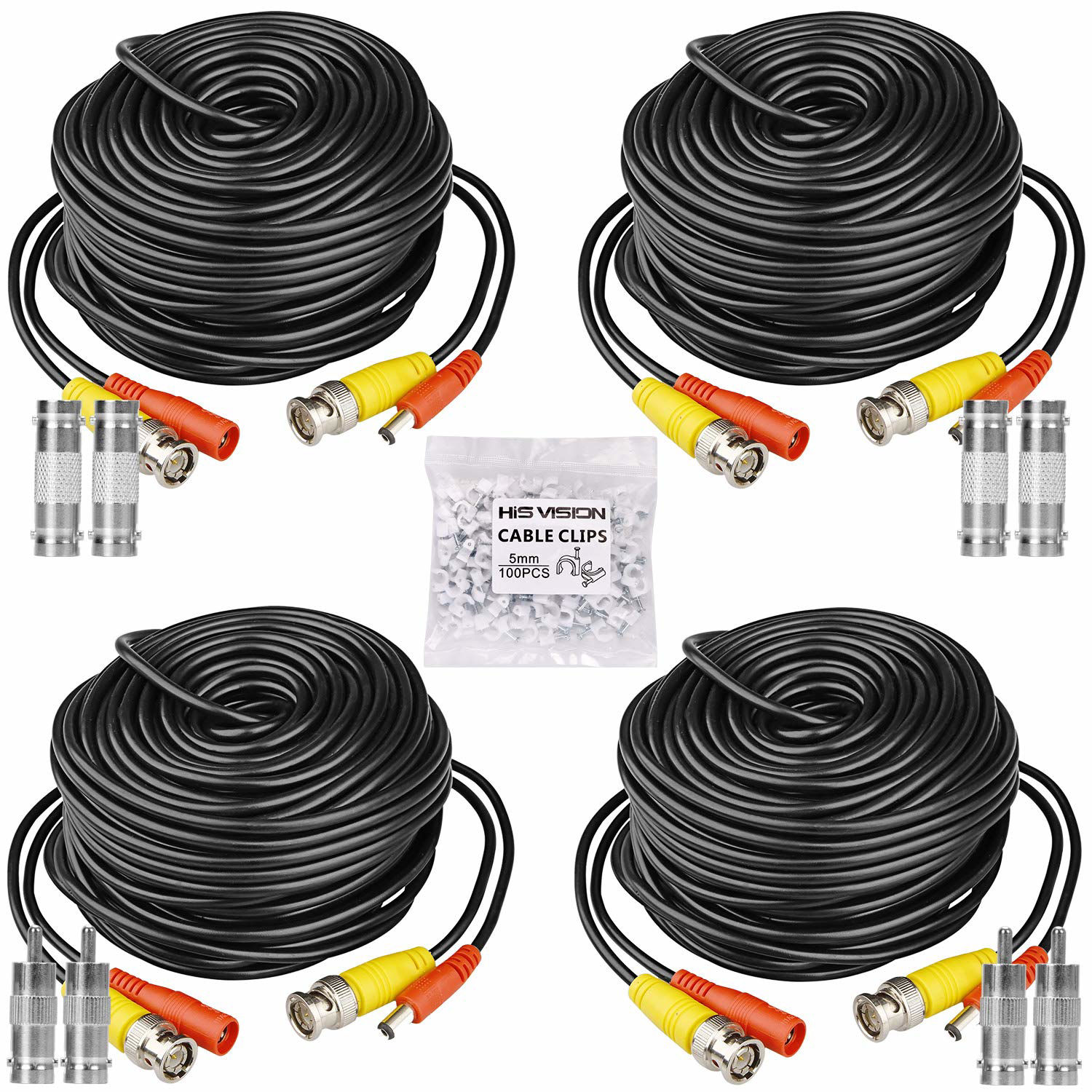 GetUSCart- HISVISION 4 Pack 100ft BNC Video Power Cable, Security ...