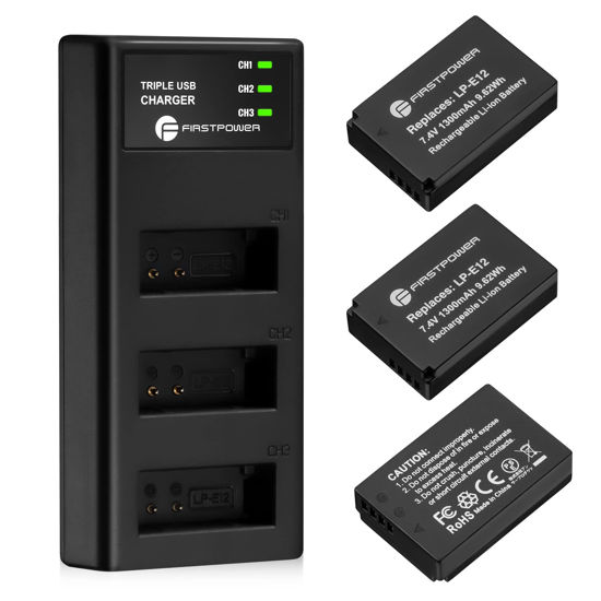 GetUSCart- FirstPower LP-E12 Battery 3-Pack and Triple Slot Charger for ...