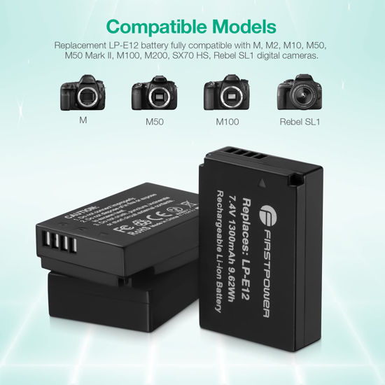 GetUSCart- FirstPower LP-E12 Battery 3-Pack and Triple Slot Charger for ...