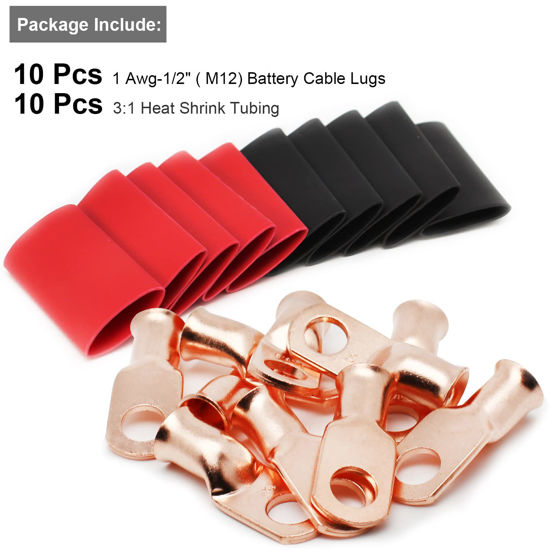 GetUSCart- TKDMR 10pcs 1 AWG-1/2" Battery Lugs,Copper Wire Lugs,Heavy ...