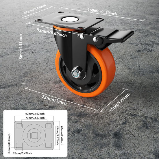 GetUSCart- 3 Inch Caster Wheels, Casters Set of 4, Heavy Duty Casters ...