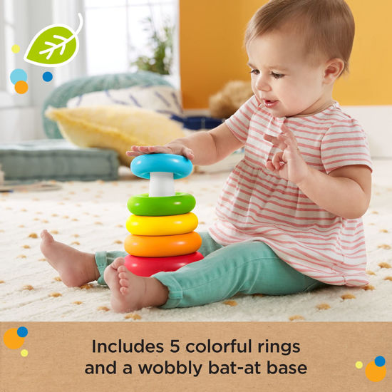 GetUSCart- Fisher-Price Baby Stacking Toy Rock-A-Stack Rings with Roly ...