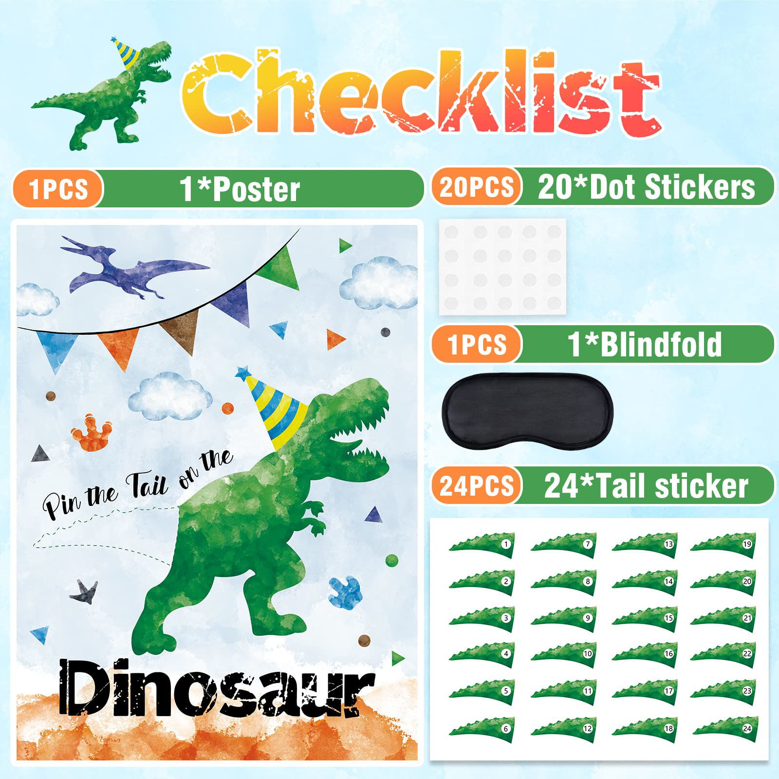 GetUSCart- WERNNSAI Pin The Tail on The Dinosaur Party Game - 20'' x 29 ...
