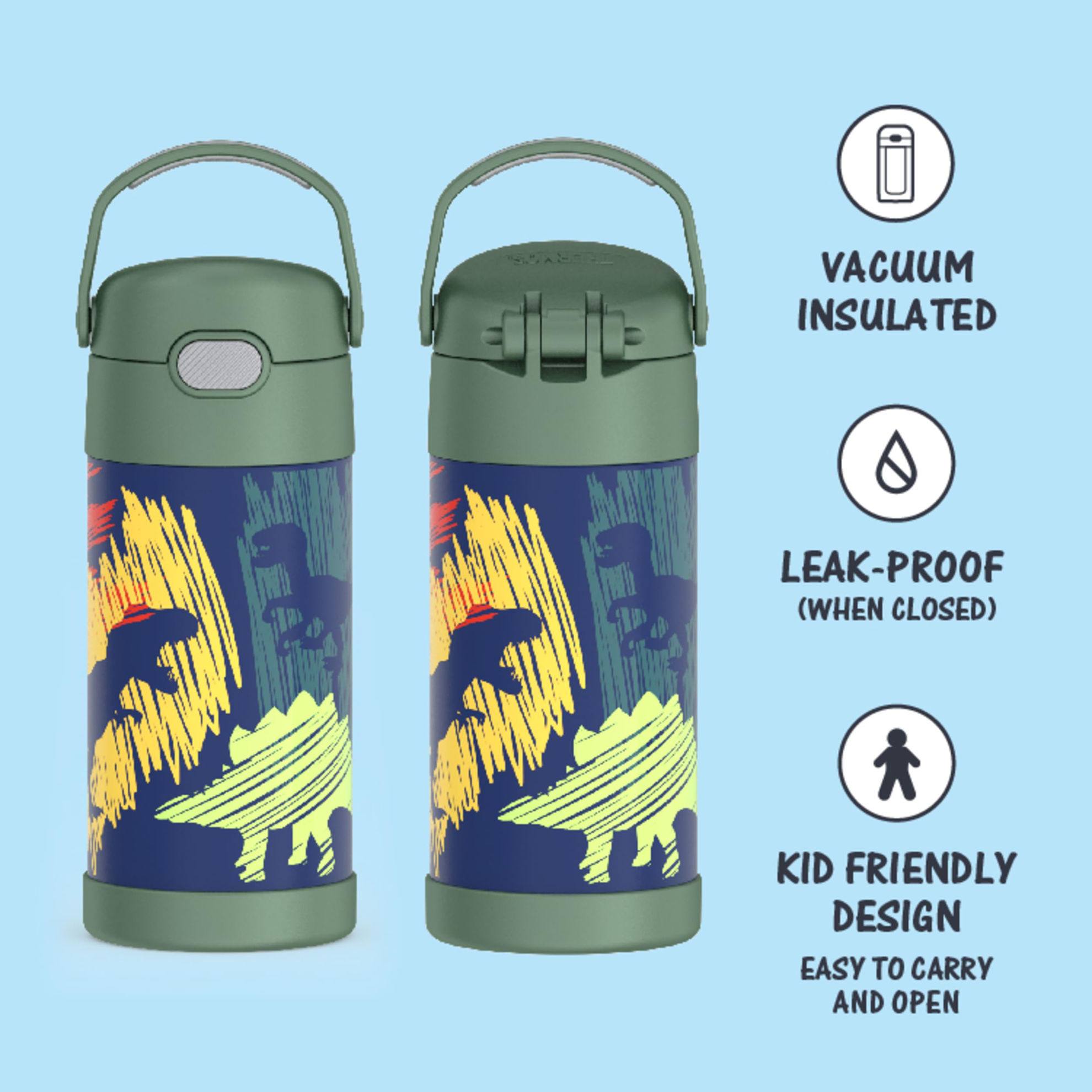 GetUSCart- THERMOS FUNTAINER 12 Ounce Stainless Steel Vacuum Insulated Kids Straw Bottle, Dinosaurs