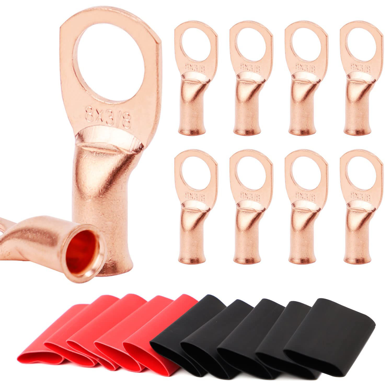 GetUSCart- 10Pcs 8AWG-3/8"Ring Copper Battery Lugs Wire Lugs,Heavy Duty Battery Cable Ends,AWG ...