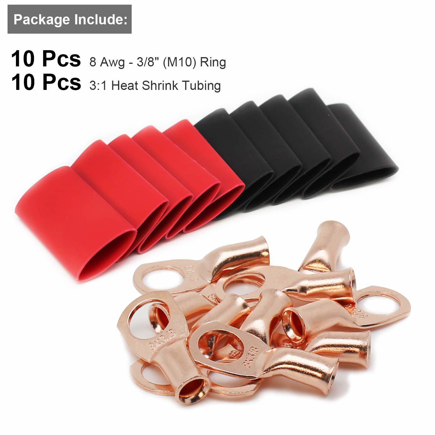 GetUSCart- 10Pcs 8AWG-3/8"Ring Copper Battery Lugs Wire Lugs,Heavy Duty ...