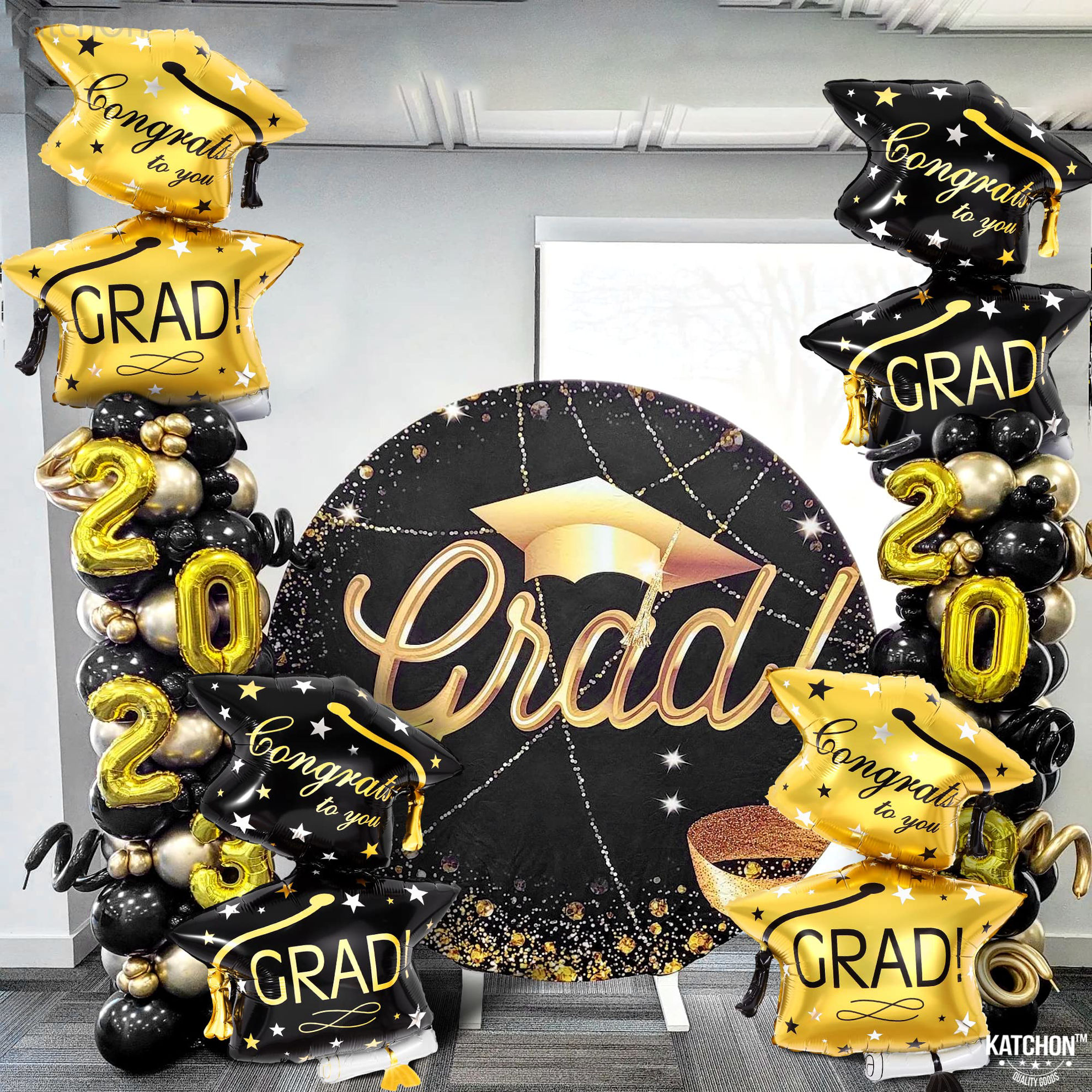 GetUSCart- KatchOn, Black and Gold Graduation Cap Balloon - Large, 32 ...