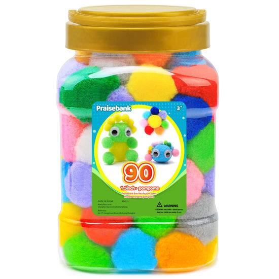 GetUSCart- Praisebank Multi-Colored Large Pom Poms, 90pcs, 1.5inch/4cm ...
