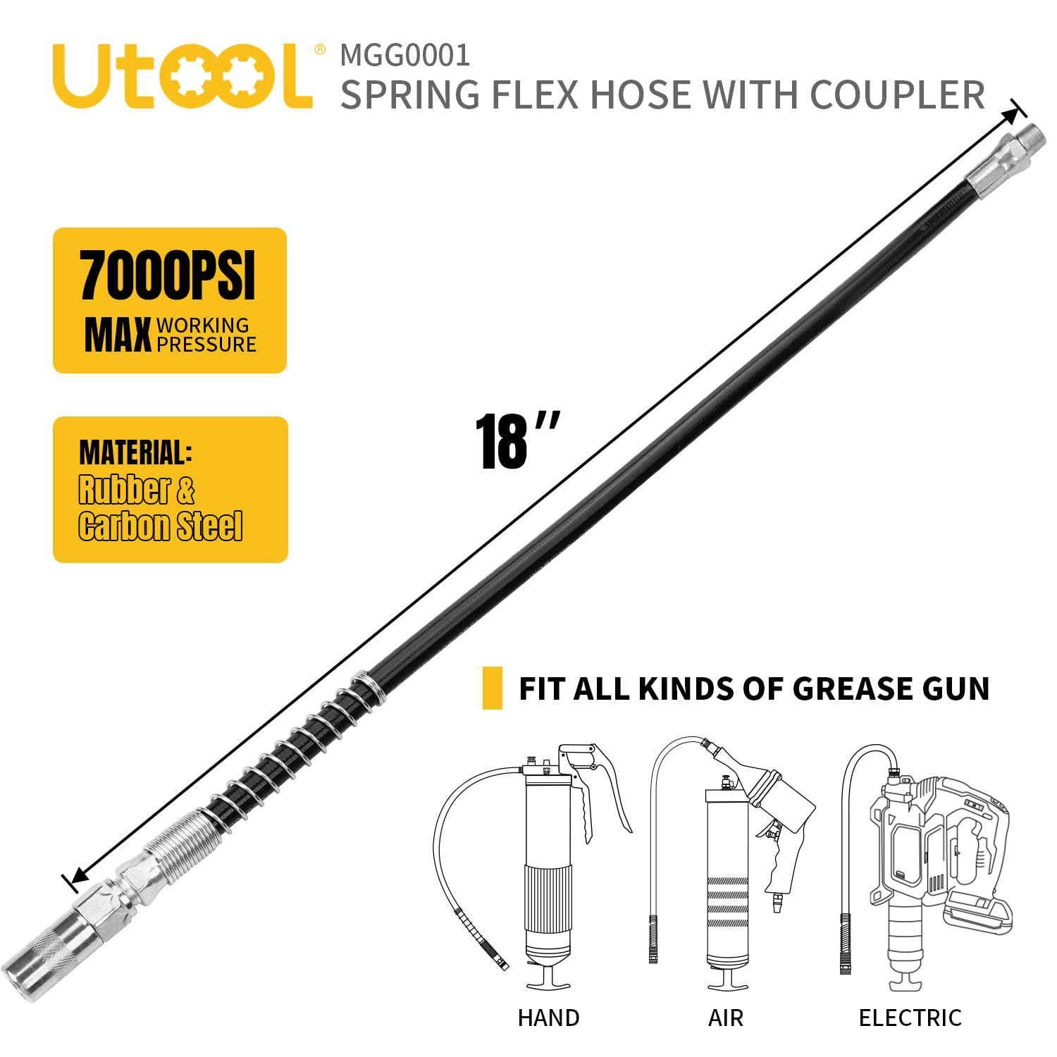 GetUSCart- UTOOL 18 Inch Spring Flex Hose & Normal Coupler Set Grease Gun