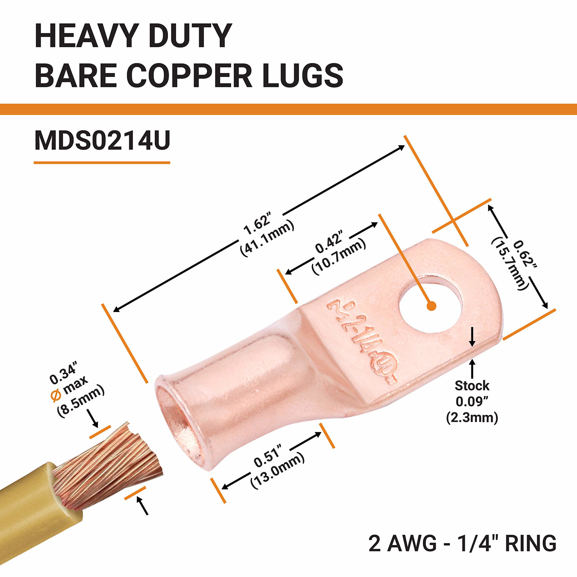GetUSCart- SELTERM 25pcs 2 AWG 1/4" Stud Battery Lugs, Ring Terminals ...
