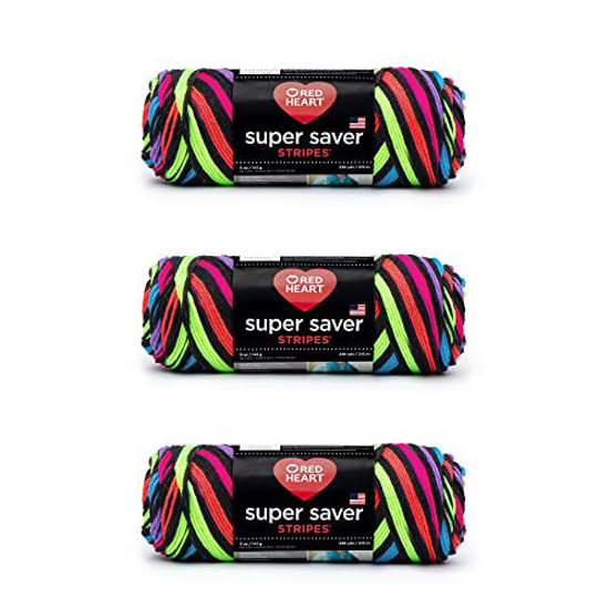 GetUSCart- Red Heart Super Saver Yarn, 3 Pack, Neon Stripes 3 Count