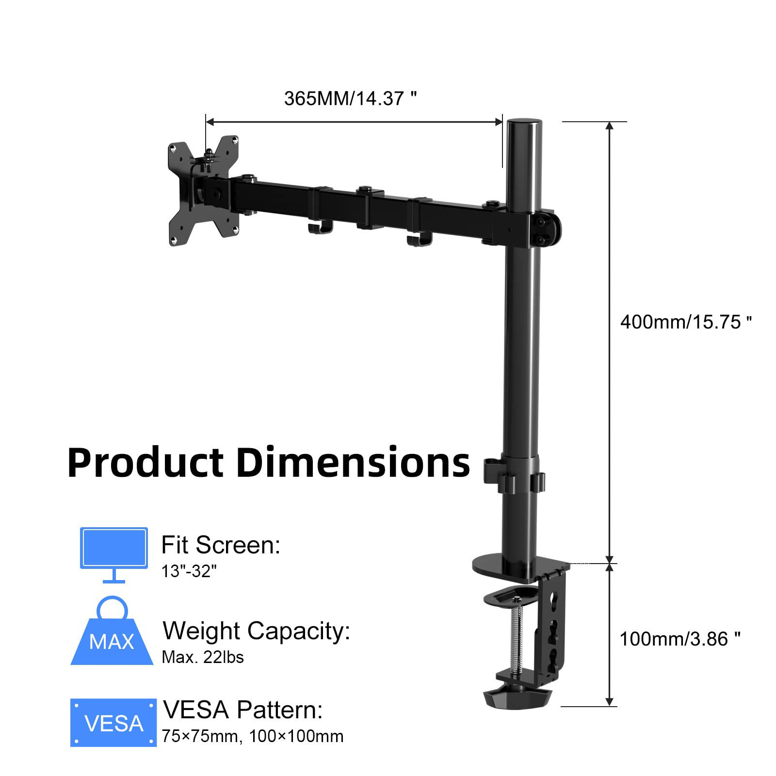 GetUSCart- Single Monitor Arm, Desk Mount, Fully Adjustable Monitor Arm ...