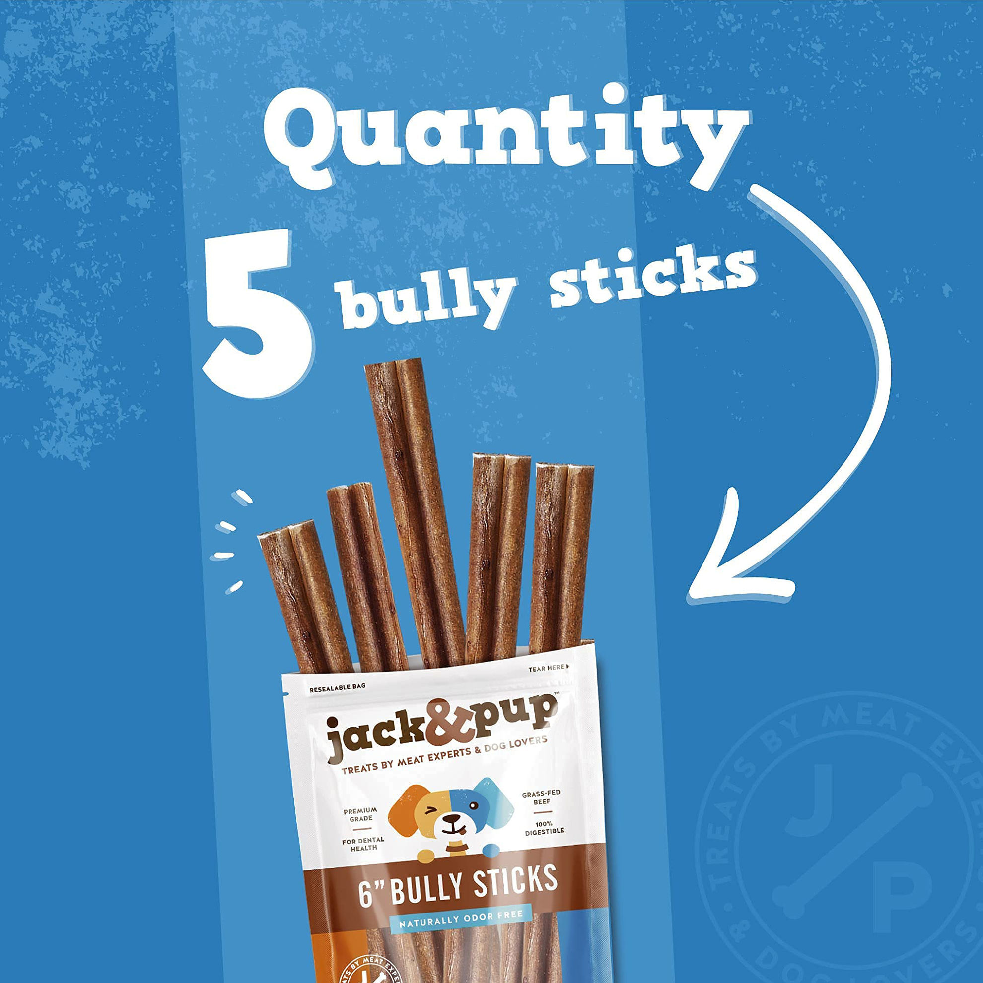 GetUSCart- Jack&Pup Premium 6 Inch Thick Bully Sticks for Medium Dogs ...