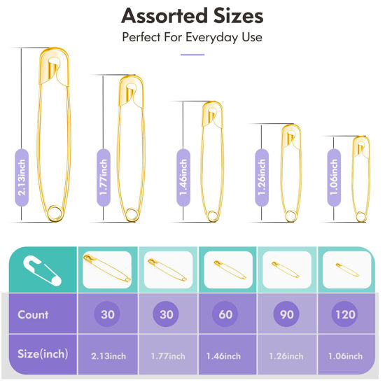 GetUSCart- Safety Pins Assorted, 340 PCS Nickel Plated Steel Large ...