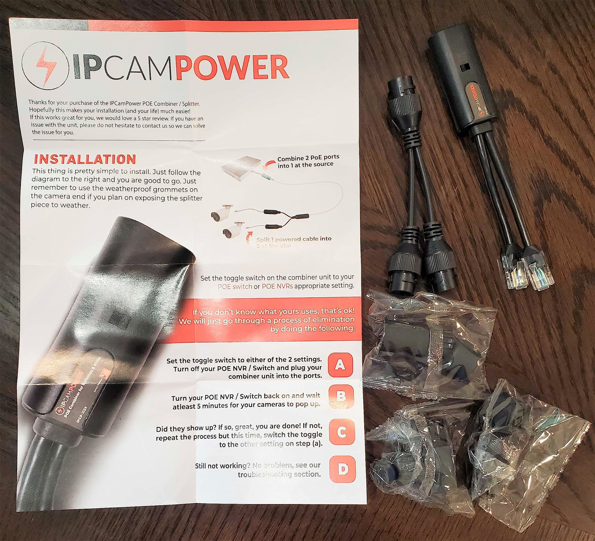 GetUSCart- IPCamPower POE Combiner Splitter Adapter, Run 2 IP Cameras ...