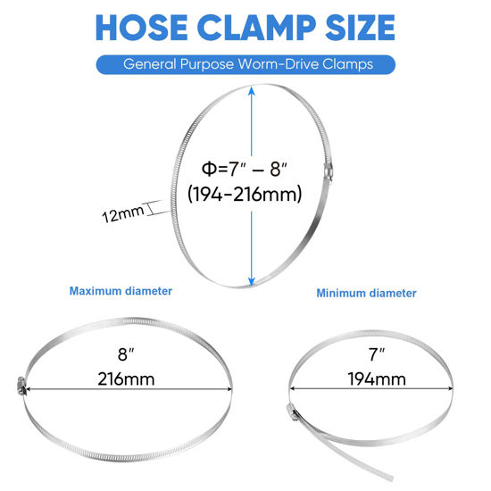 GetUSCart- TICONN 6PCS Hose Clamp Set - 8'' 304 Stainless Steel Worm ...