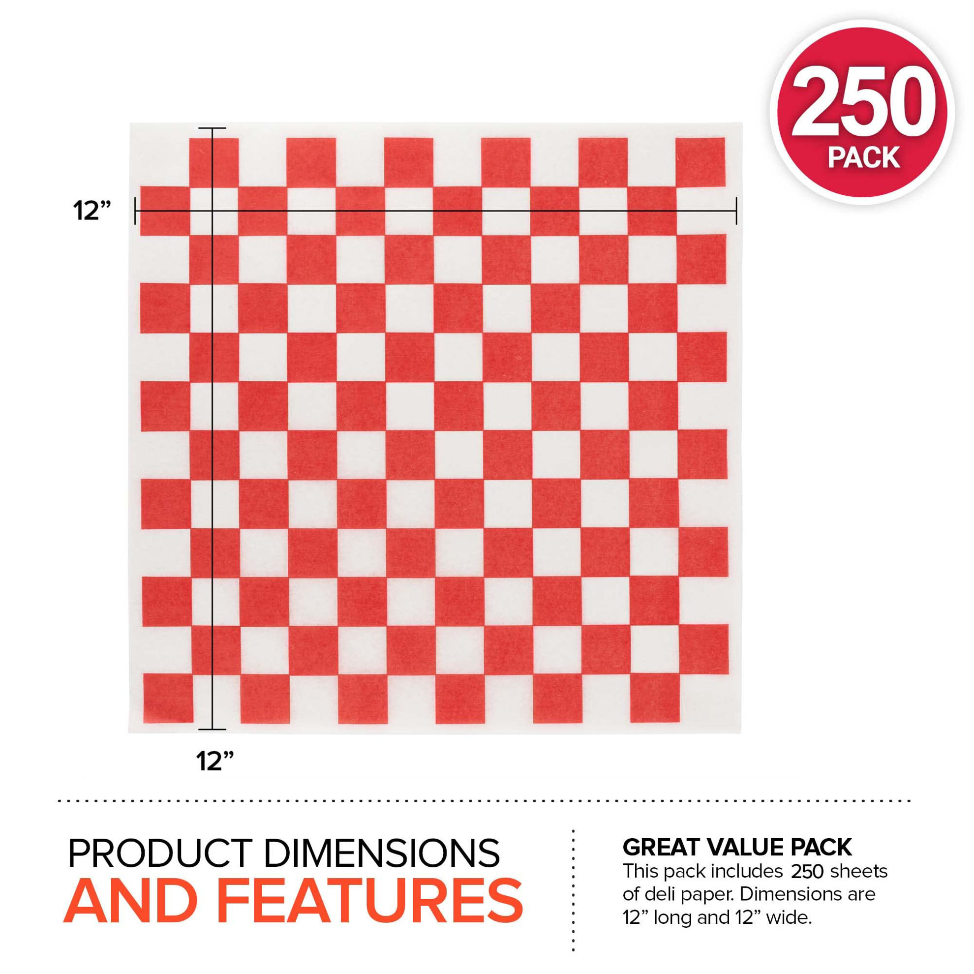 GetUSCart- 12” Deli Squares (250 Pack) - Red & White Checkered Deli ...