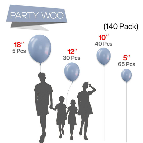 GetUSCart- PartyWoo Retro Dusty Blue Balloons, 140 pcs Blue Balloons Different Sizes Pack of 18 ...