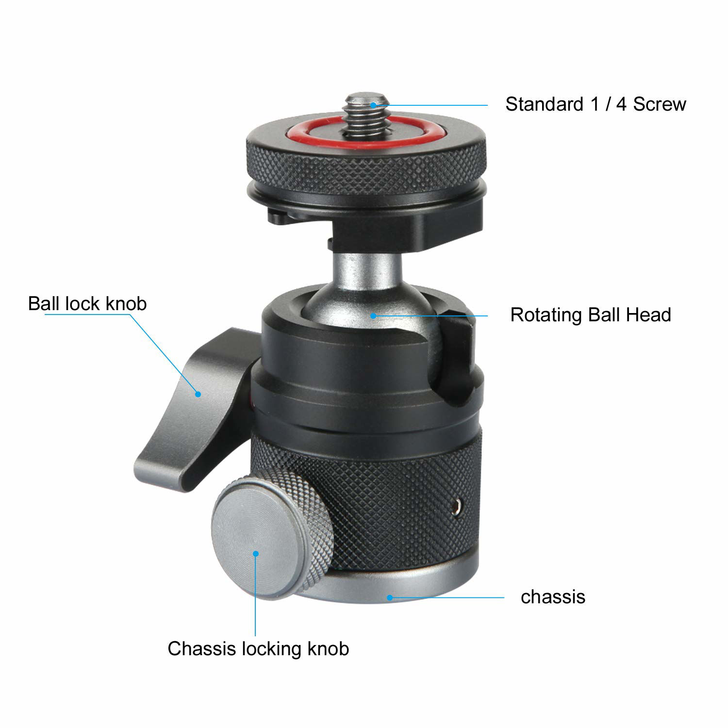 GetUSCart- Mini Ball Head with 1/4" Hotshoe Mount Adapter 360 Degree ...