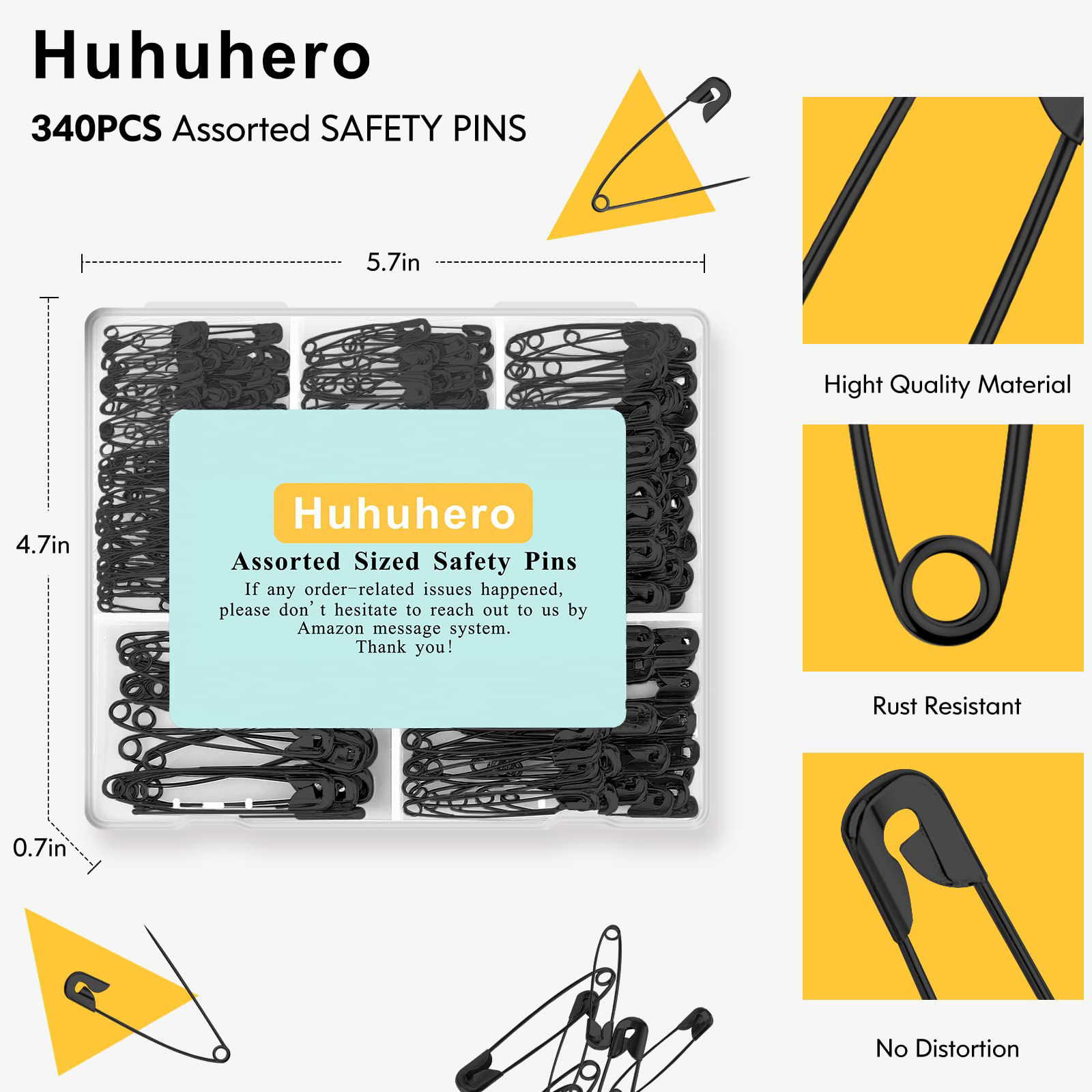 GetUSCart- Safety Pins Assorted, 340 PCS Nickel Plated Steel Large ...