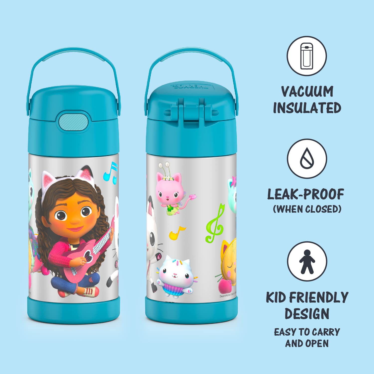 GetUSCart- THERMOS FUNTAINER 12 Ounce Stainless Steel Vacuum Insulated Kids Straw Bottle, Gabby ...