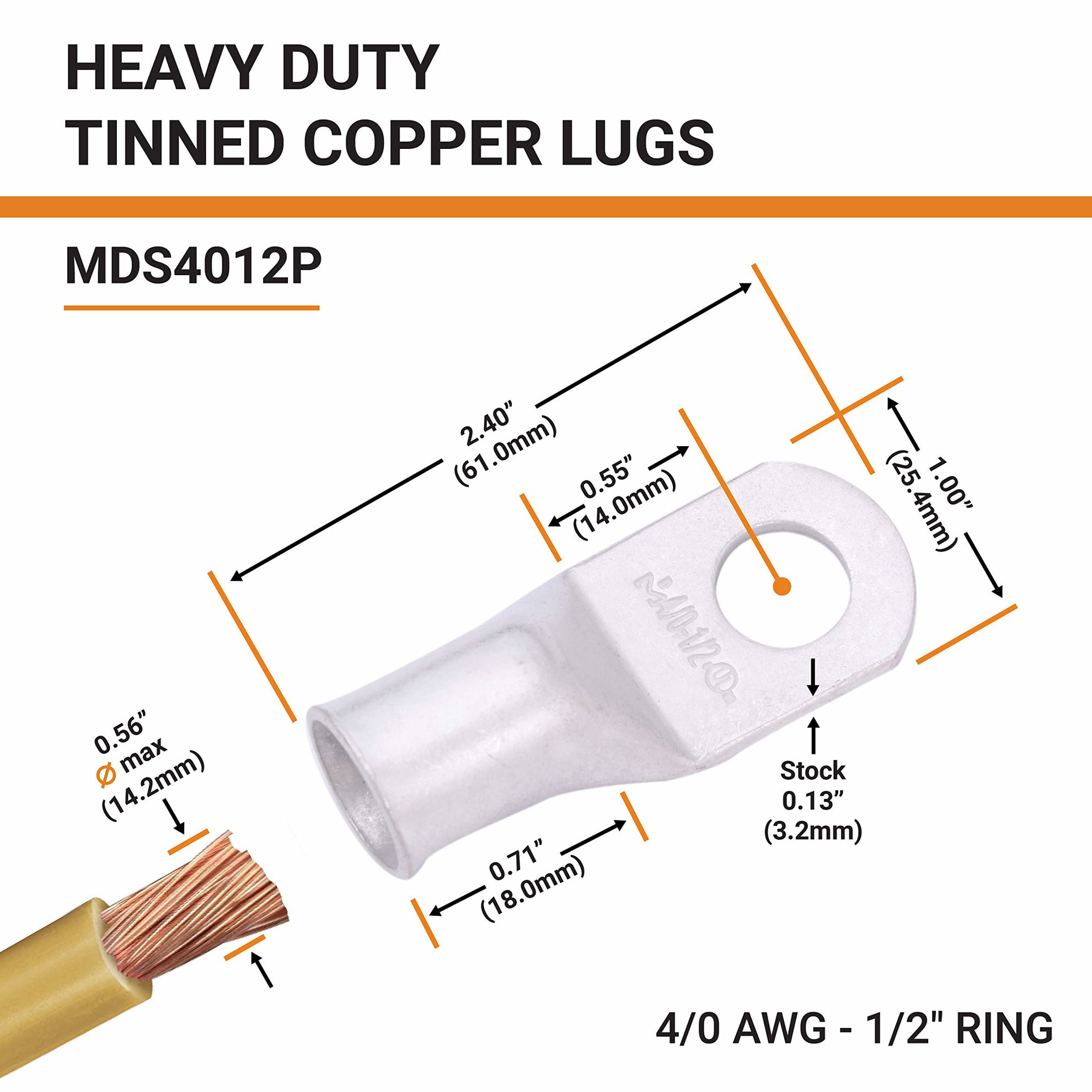 GetUSCart- SELTERM 10pcs 4/0 AWG-1/2" Stud Tinned Copper Wire Lugs, Heavy Duty Battery Cable ...