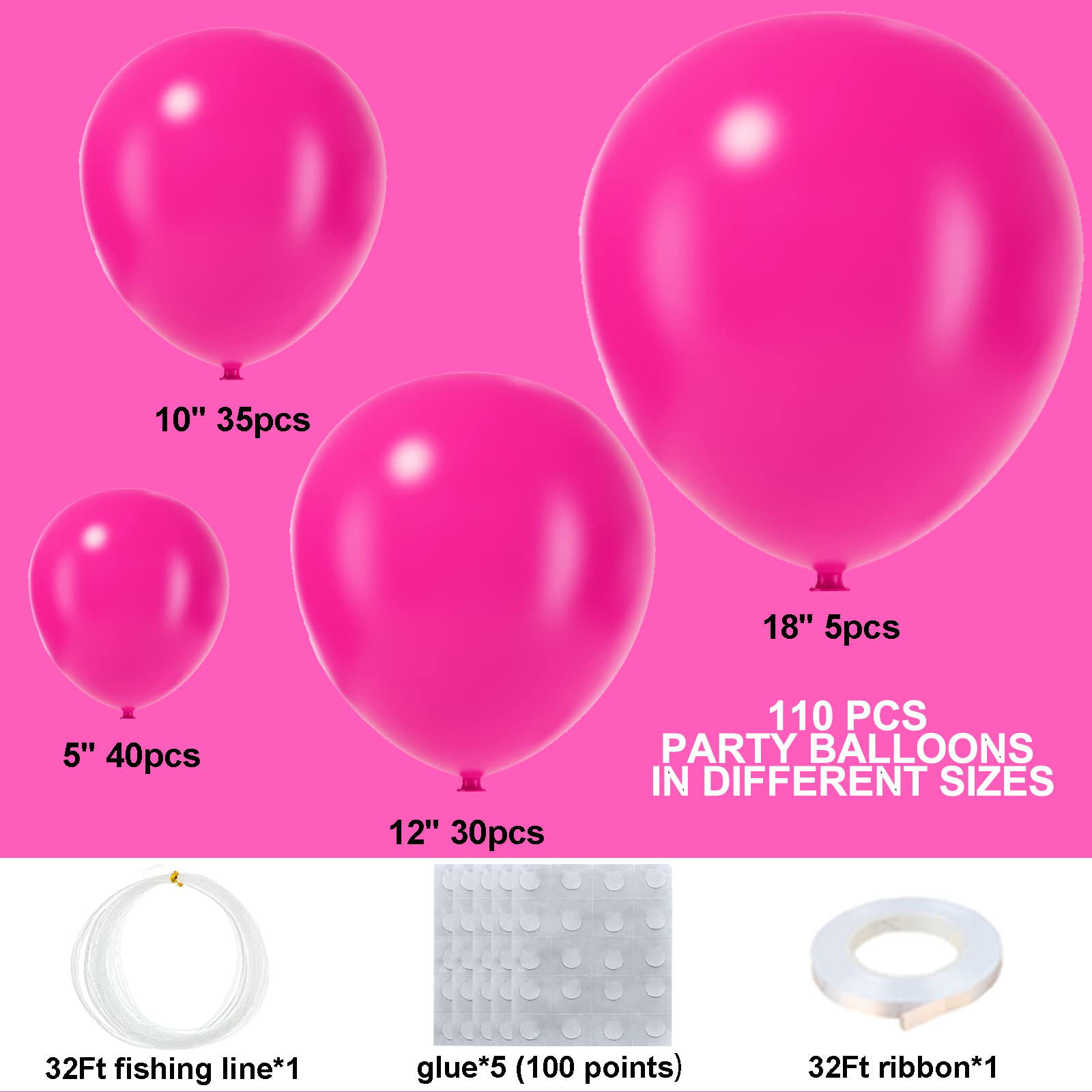 GetUSCart- Hot Pink Balloons 110Pcs Hot Pink Balloon Garland Arch Kit 5 ...