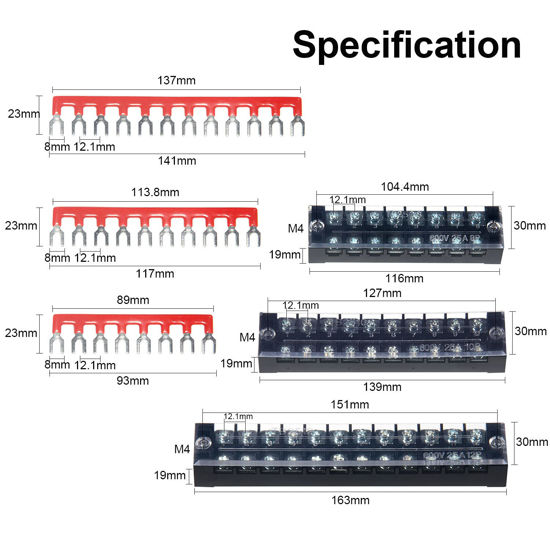 GetUSCart- MILAPEAK Terminal Block and Strip - 6 Sets 8/10/12 Positions ...