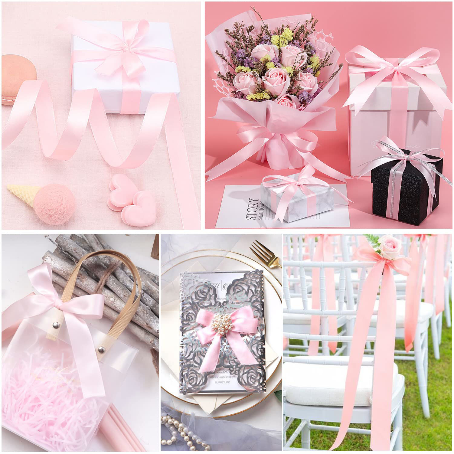 GetUSCart- Solid Color Blush Pink Satin Ribbon, 5/8 Inches x 25 Yards ...