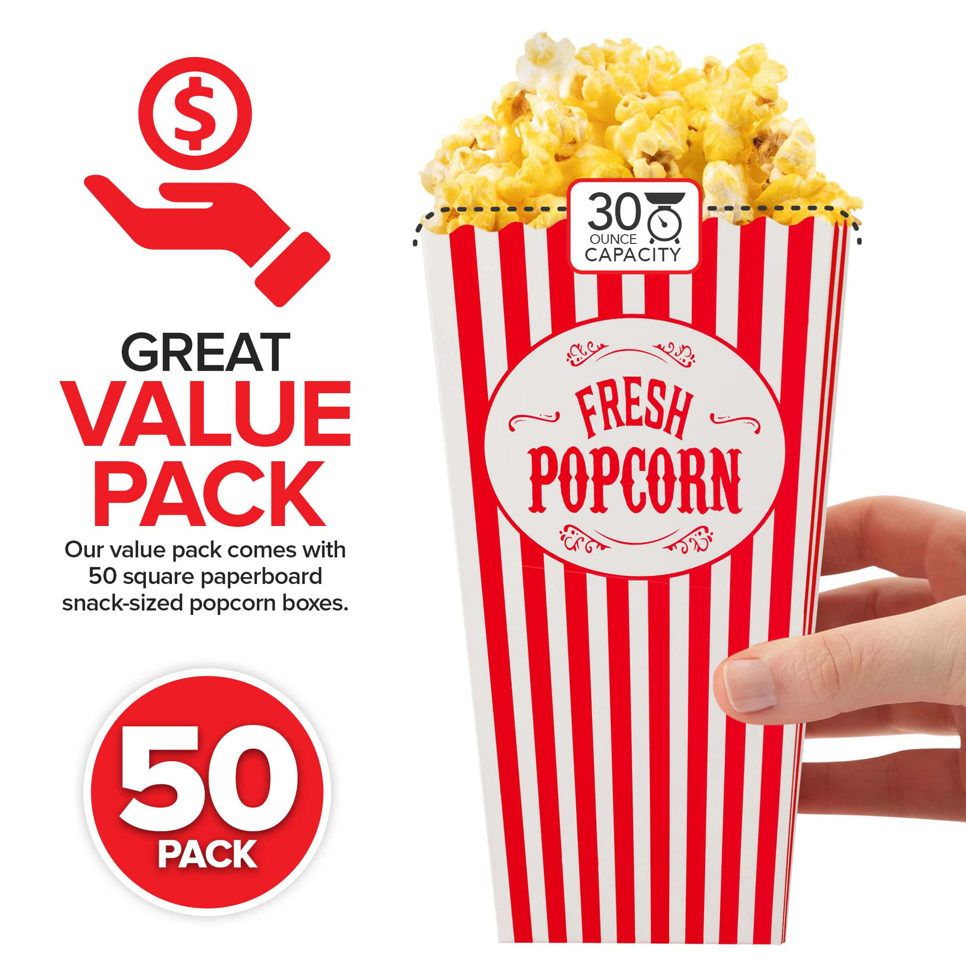 GetUSCart- [50 Pack] Movie Theater Popcorn Boxes Disposable Red & White ...