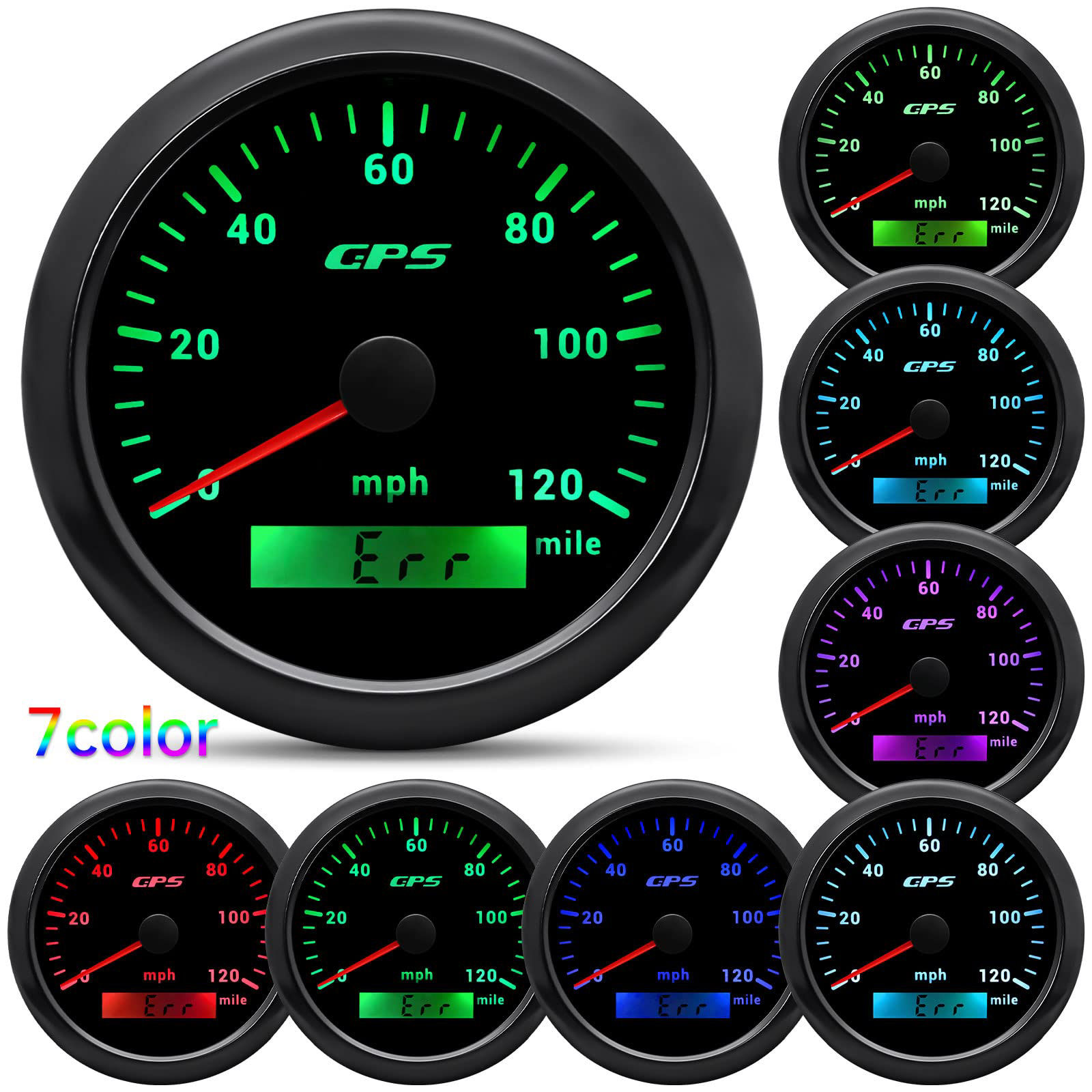 GetUSCart- ARTILAURA GPS Speedometer Gauge 7 Color 85mm 3-3/8" 0-120 ...