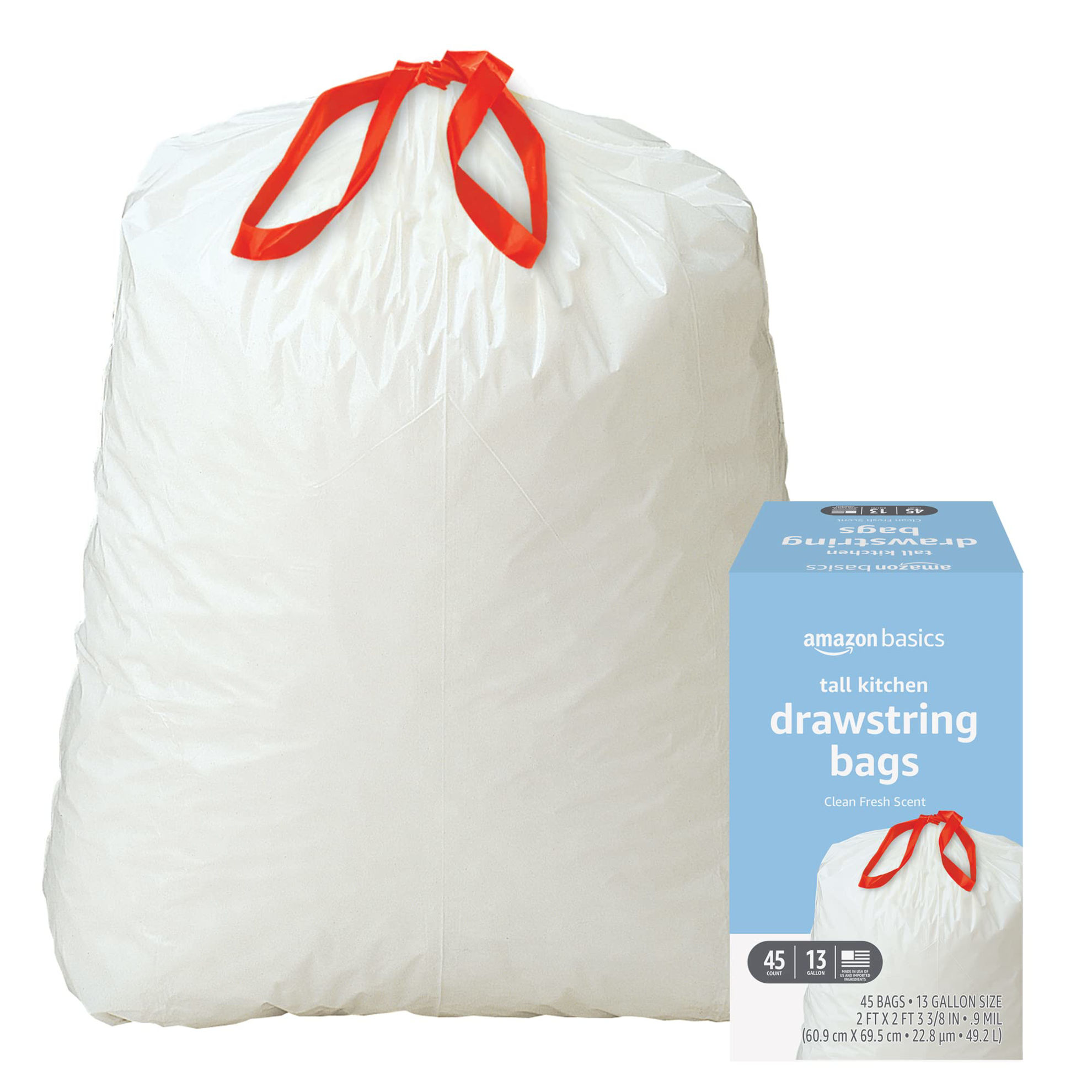 GetUSCart- Amazon Basics Tall Kitchen Drawstring Trash Bags, Clean ...