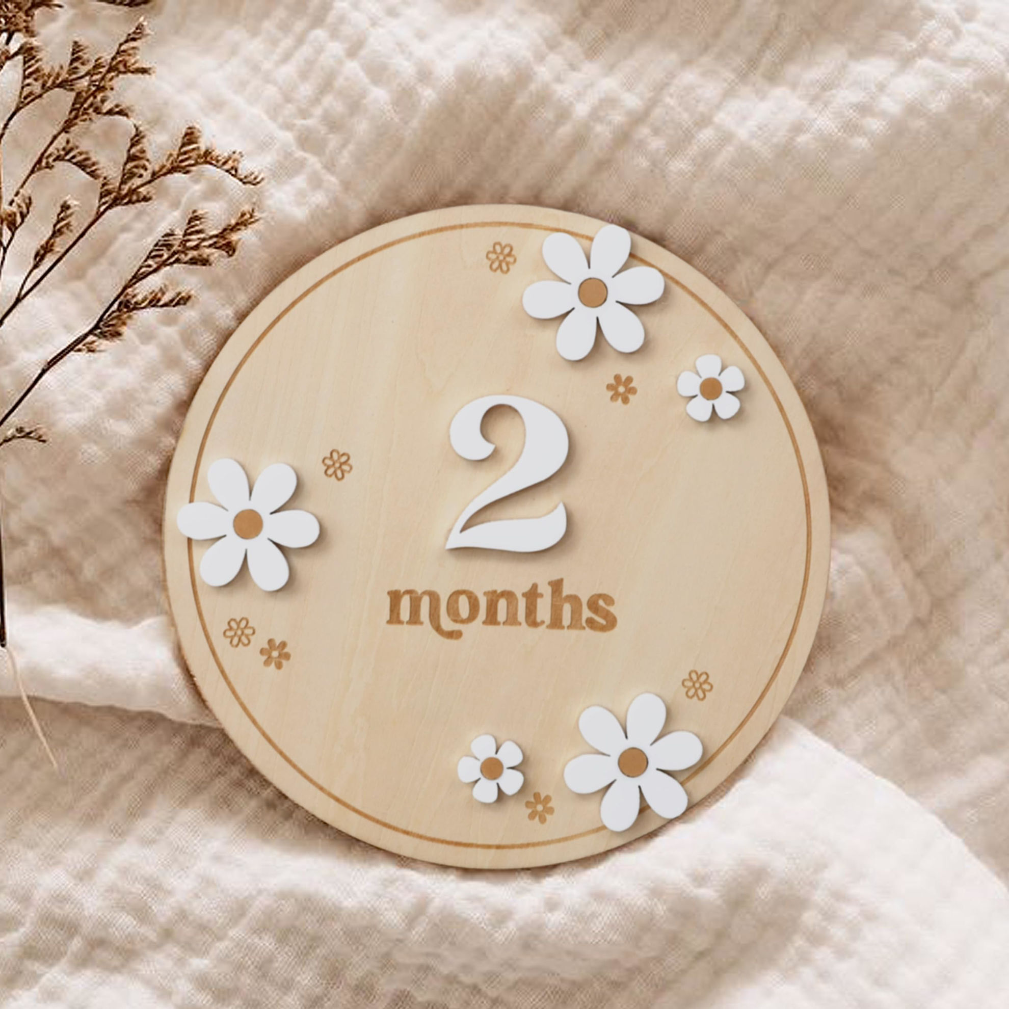 GetUSCart- Wooden Boho Daisy Flower Milestone Cards - 1-12 Months ...