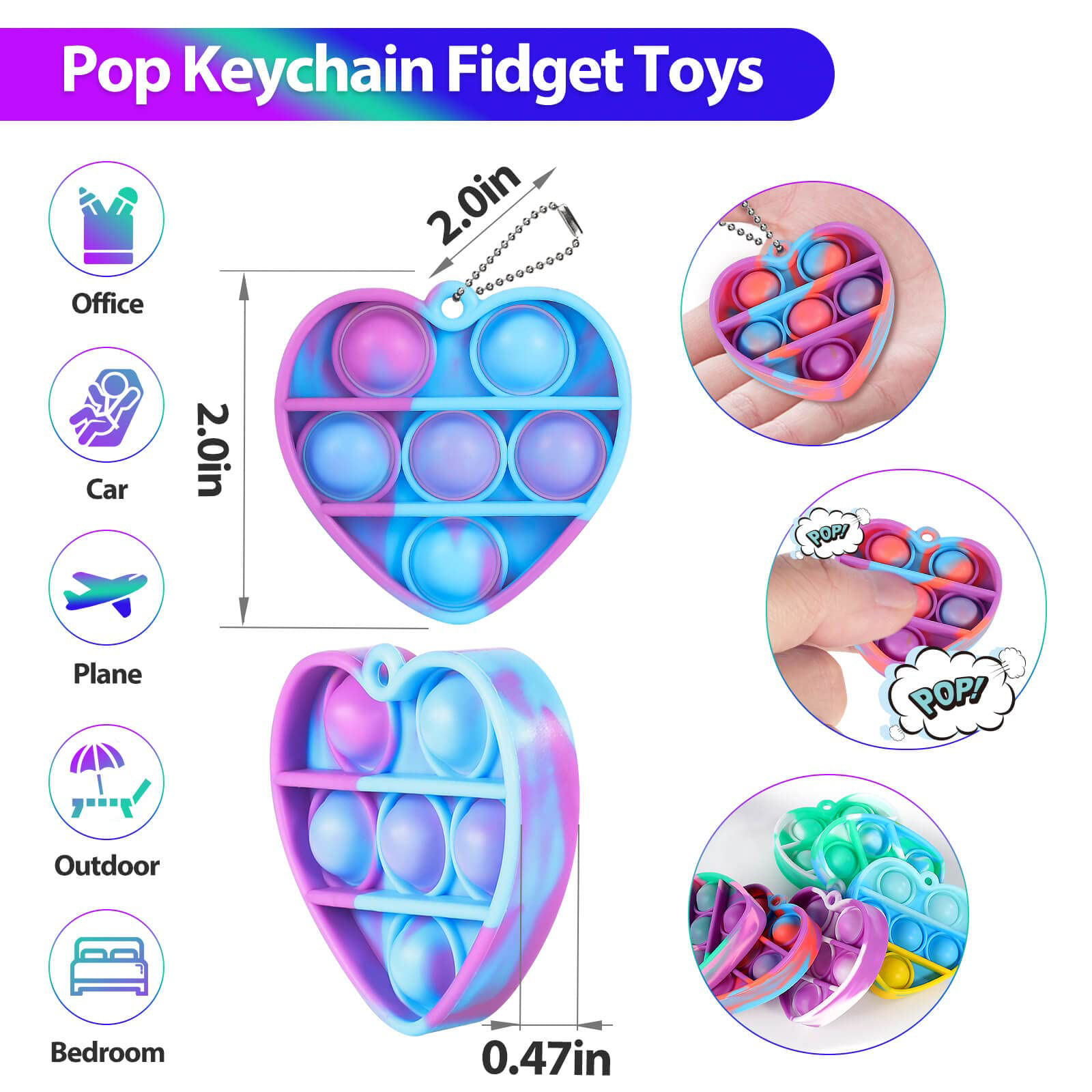 GetUSCart- Pop Fidget Toys Its Party Favors for Kids 4-8 8-12, 30 PCS Mini Pop Keychain It ...
