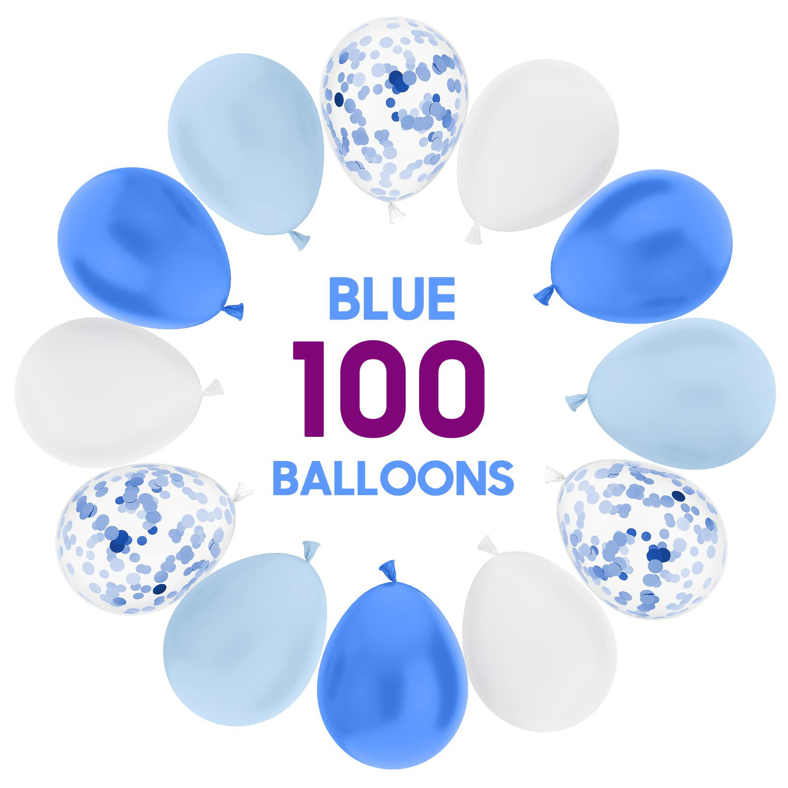 GetUSCart- OWill 100pcs Balloons Royal Blue Confetti 12 Inches Blue Latex Balloons, Light Blue ...