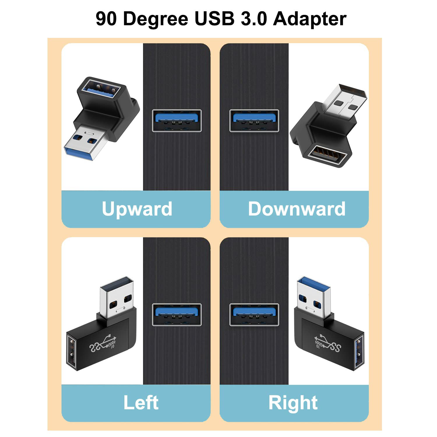 GetUSCart- Jadebones 90 Degree USB 3.0 Adapter (4 Pack), Vertical Up and Down Angle, Horizontal ...