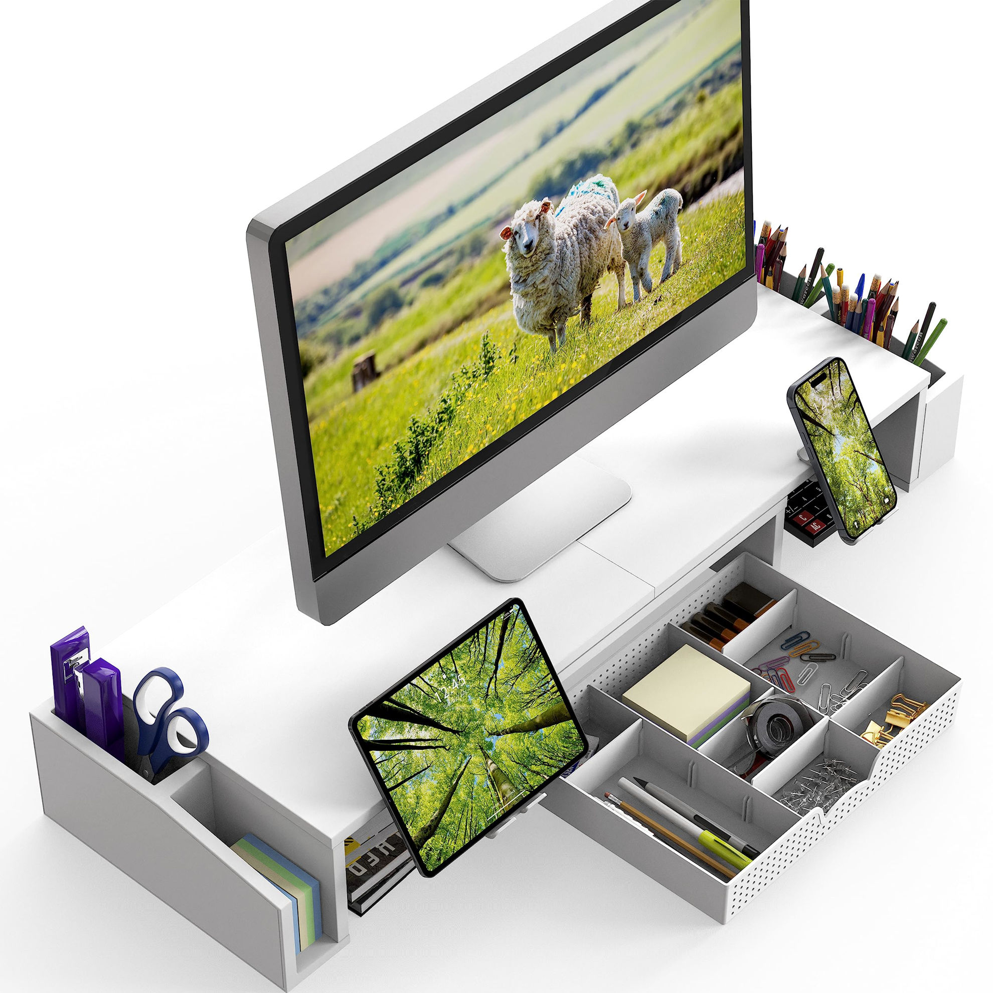 GetUSCart- Simple Houseware Desk Dual Monitor Stand Riser with Drawer ...