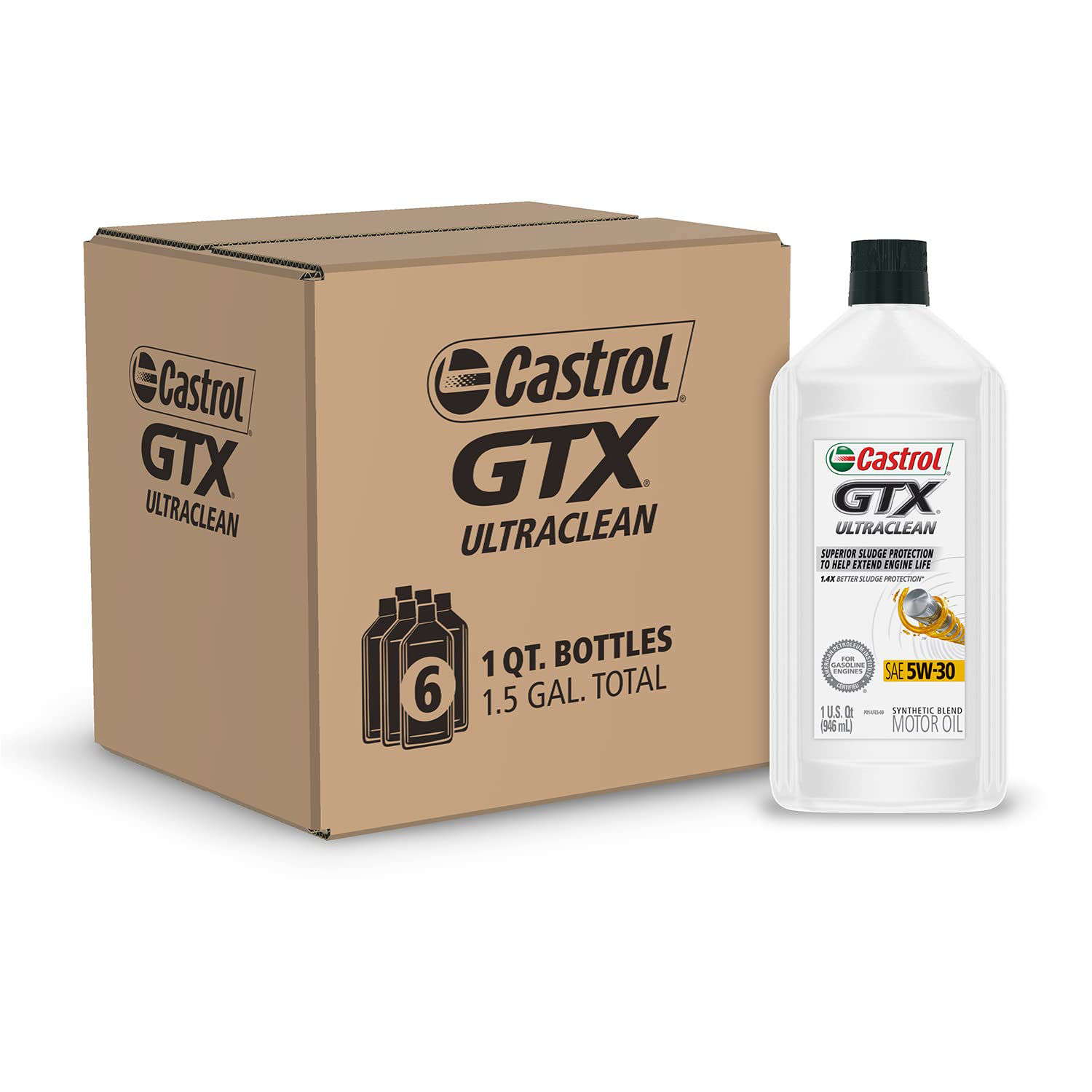 GetUSCart- Castrol 6144 GTX ULTRACLEAN 5W-30 Motor Oil, 1 Quart, 6 Pack