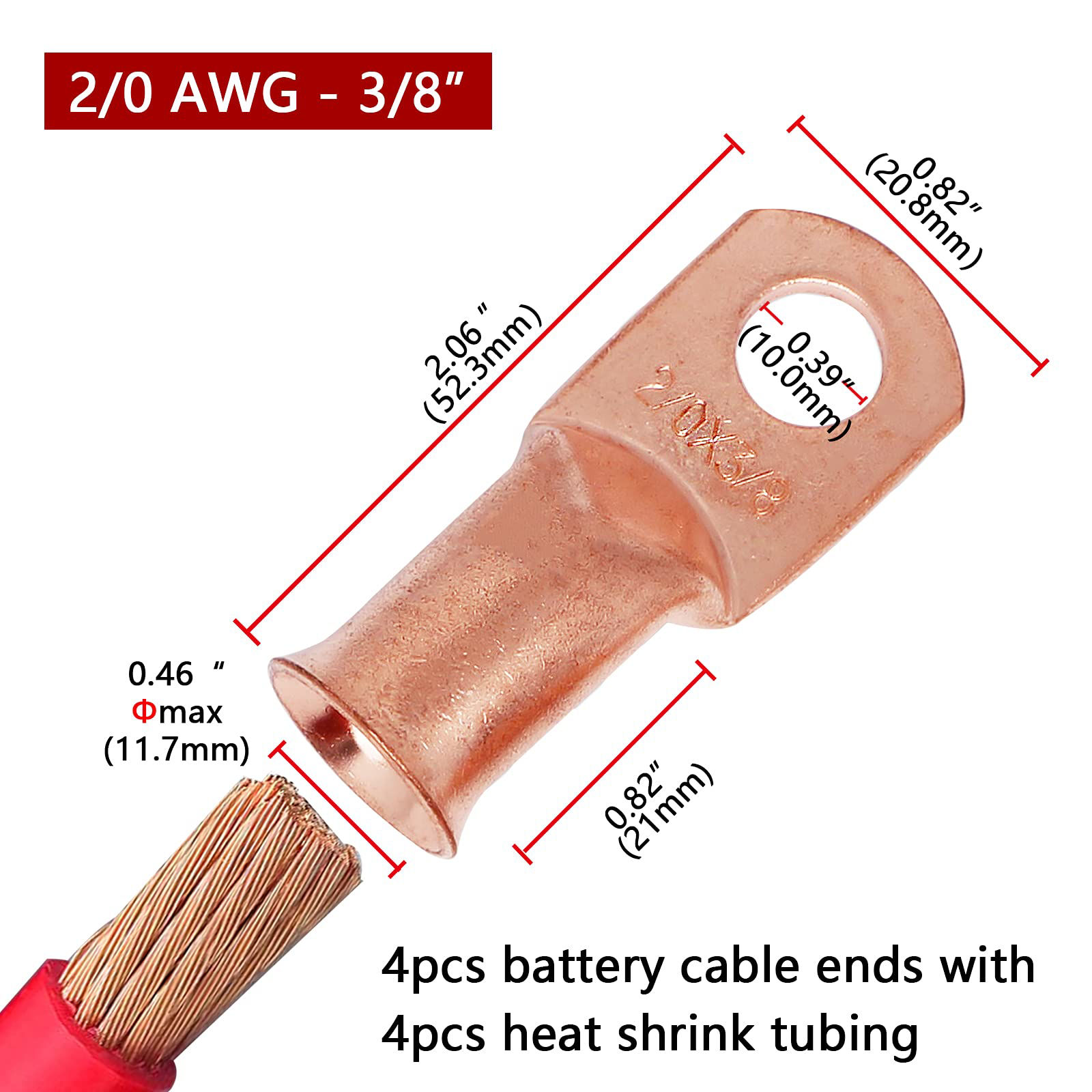 GetUSCart- TKDMR 4pcs 2/0 AWG-3/8" Battery Lugs,Copper Wire Lugs,Heavy ...