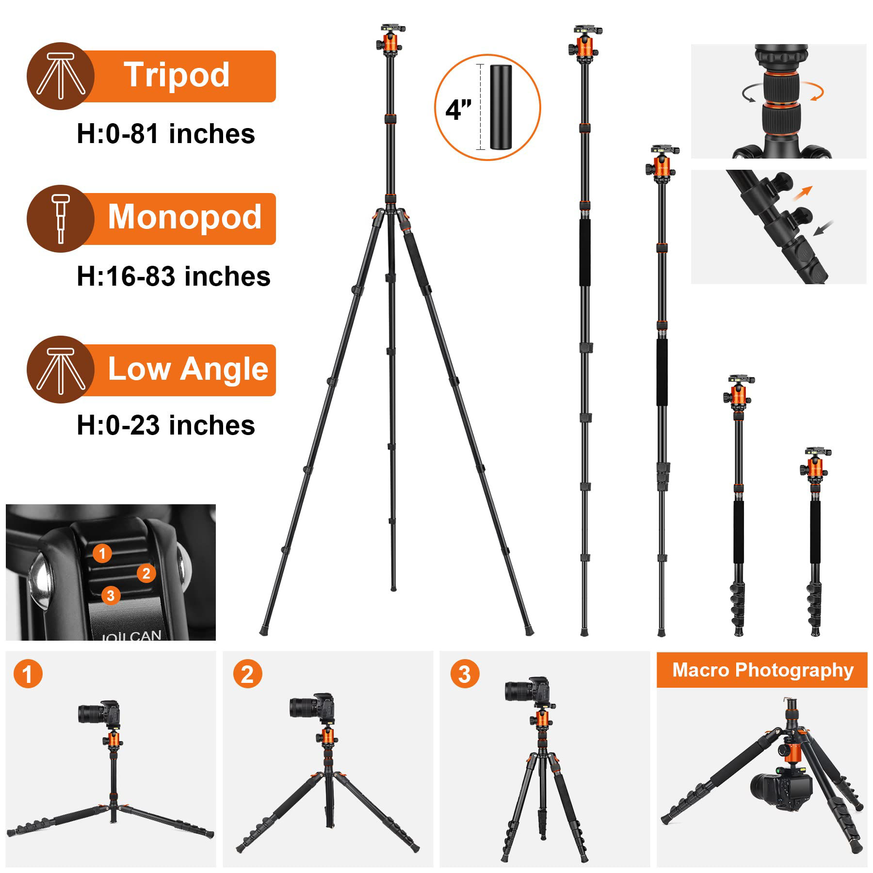 GetUSCart- Tripod for Camera, 81" Camera Tripod Stand, 83 inches DSLR ...
