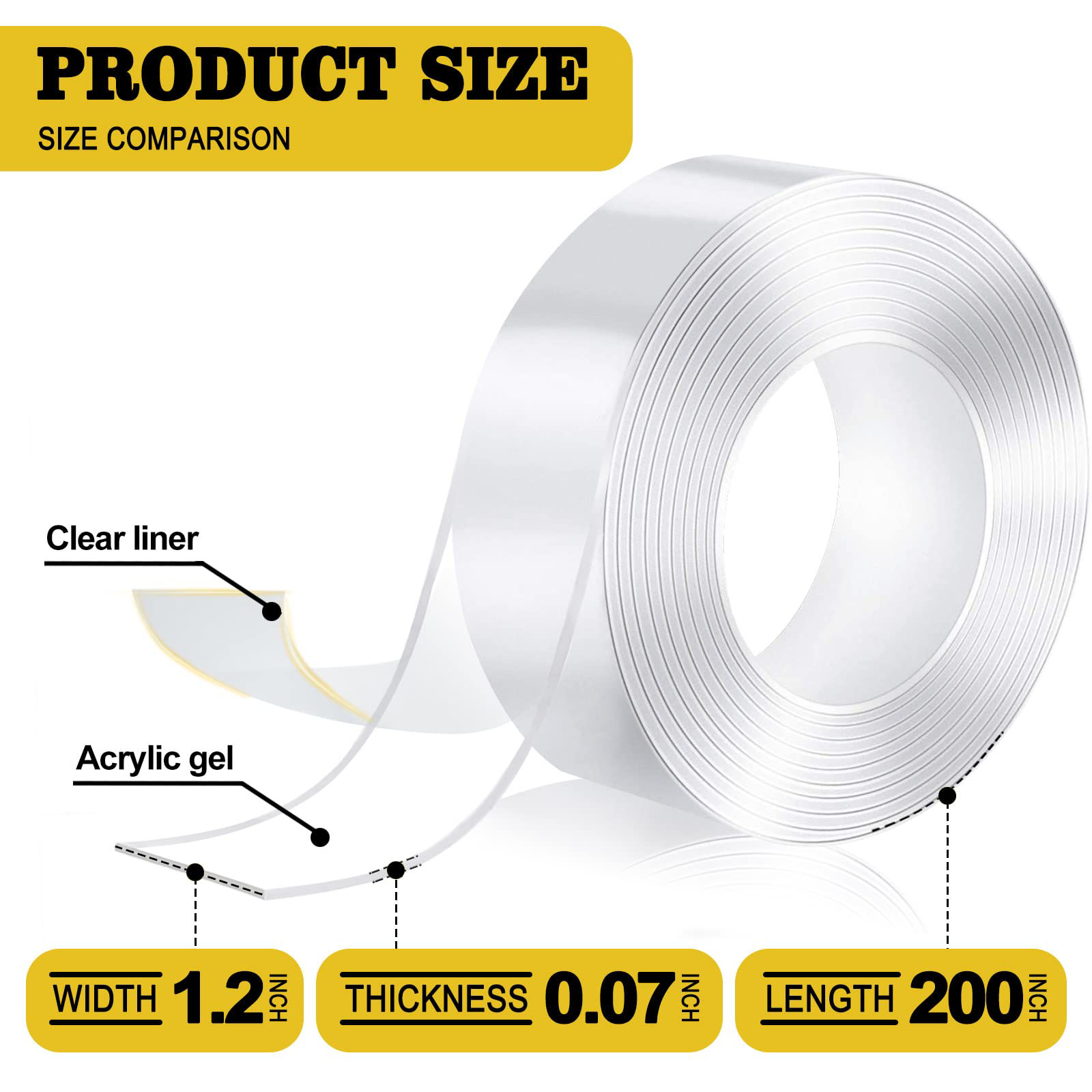 GetUSCart- Extra Large Double Sided Tape Heavy Duty,1.2" x 200",Nano ...