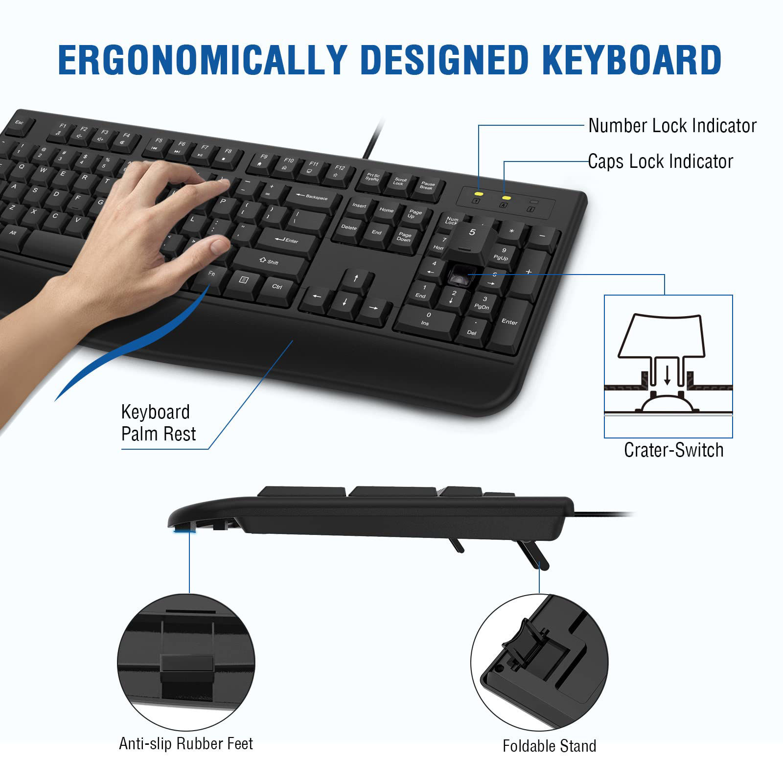 GetUSCart- Wired Keyboard and Mouse Combo, EDJO Full-Sized Ergonomic ...