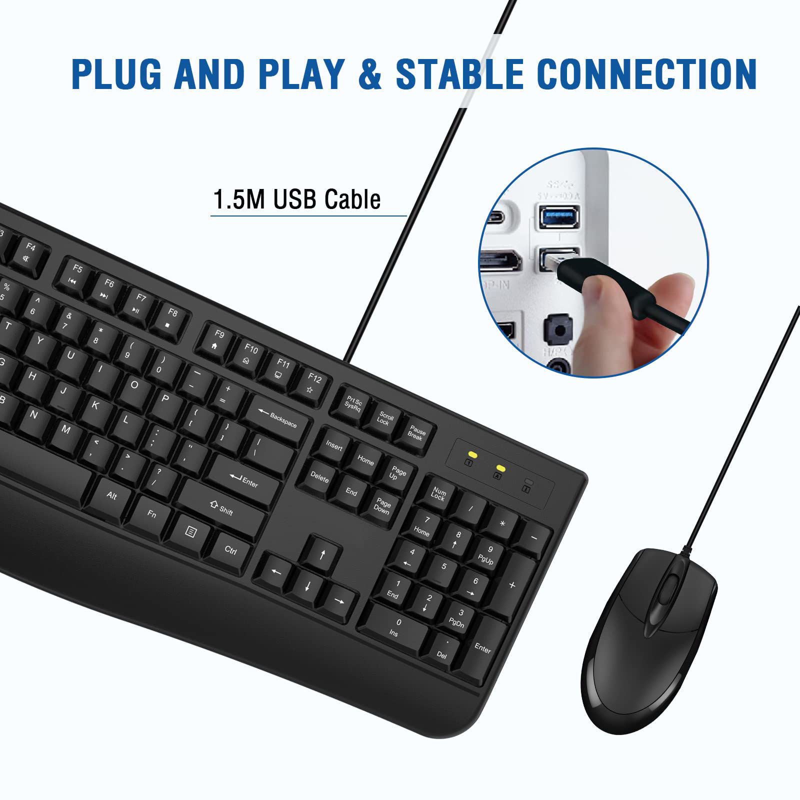 GetUSCart- Wired Keyboard and Mouse Combo, EDJO Full-Sized Ergonomic ...