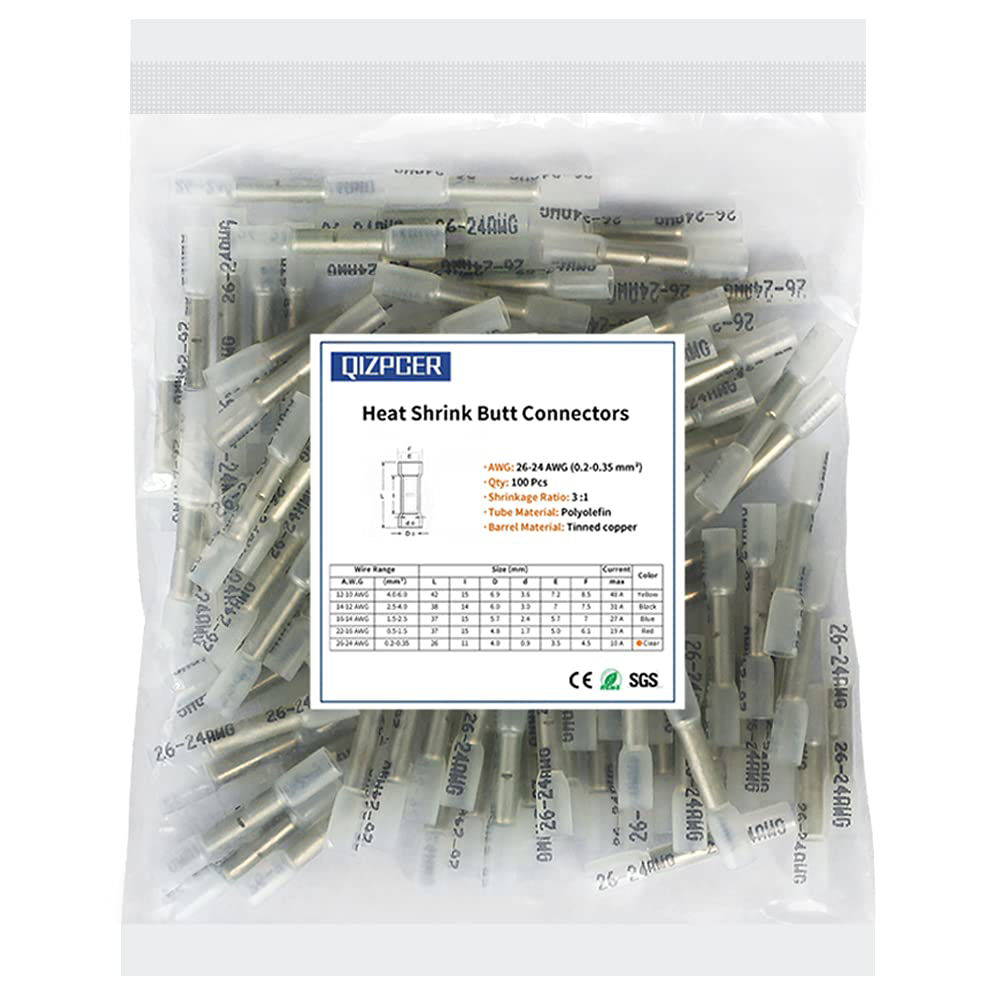 GetUSCart- 100 Pcs Clear Heat Shrink Butt Connectors, 26-24 AWG Marine ...