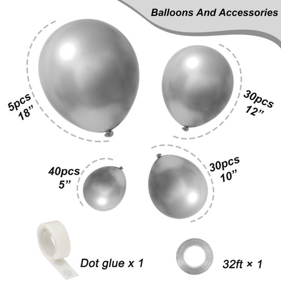 GetUSCart- RUBFAC Silver Balloons Different Sizes 105pcs 5/10/12/18 ...