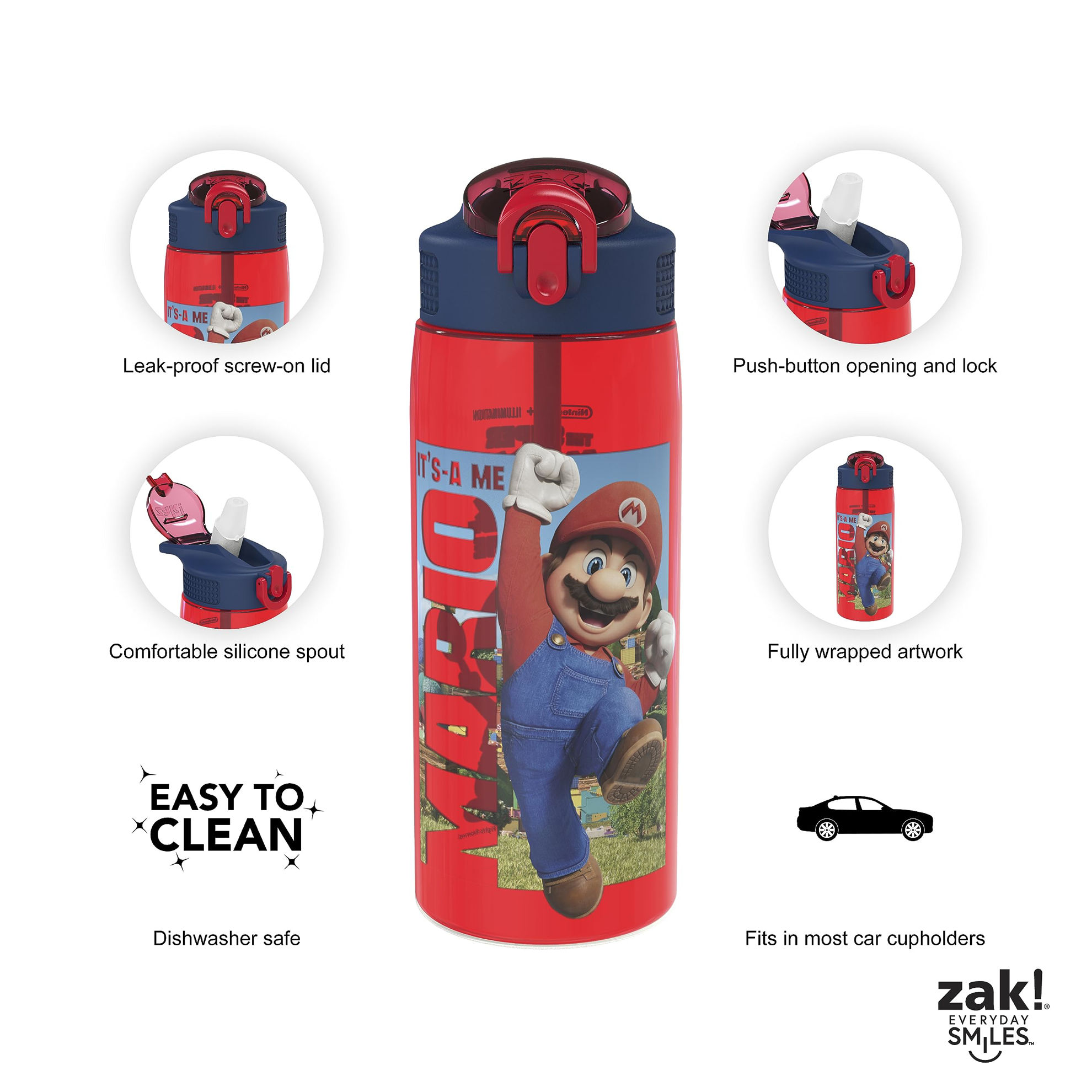 GetUSCart- Zak Designs The Super Mario Bros. Movie Water Bottle For ...