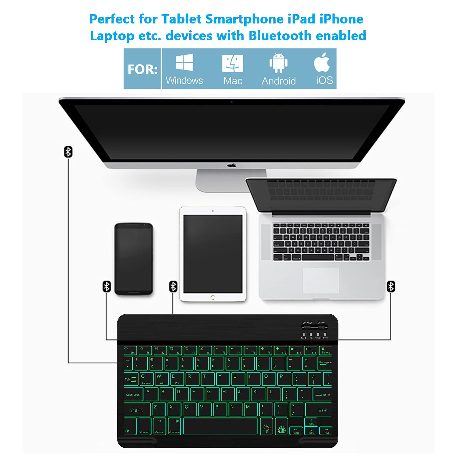 GetUSCart- Backlit Bluetooth Keyboard Small Portable External Wireless ...