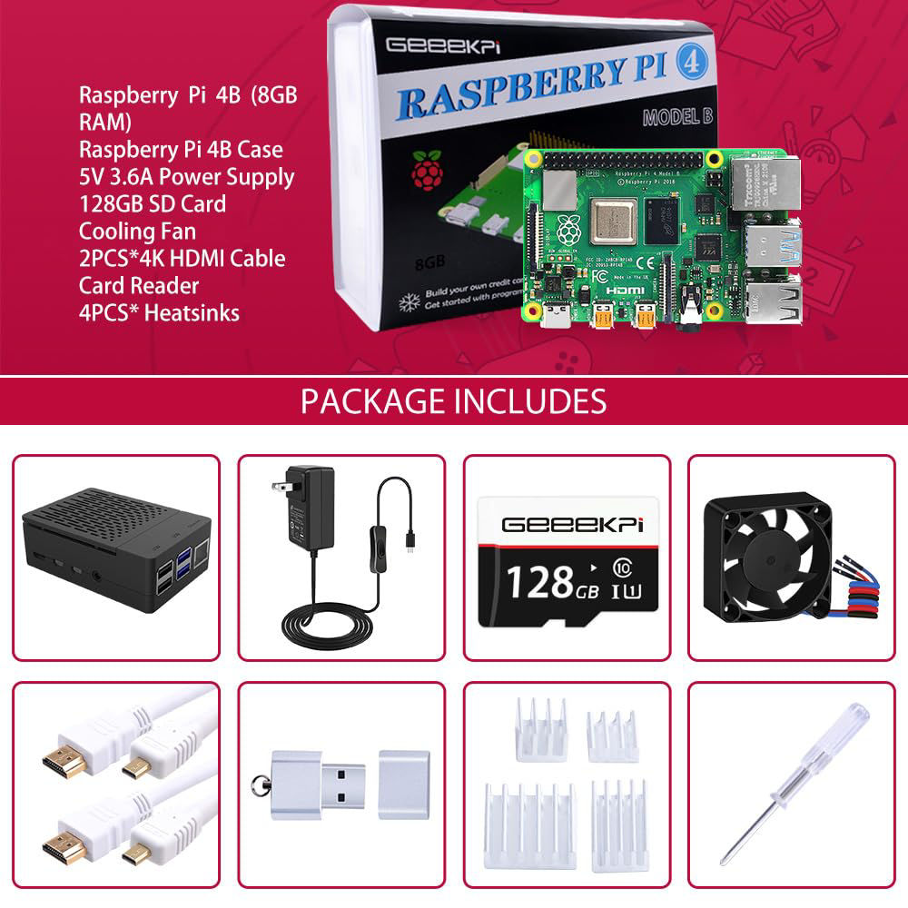 GetUSCart- GeeekPi Raspberry Pi 4 8GB Starter Kit - 128GB Edition, Raspberry Pi 4 Case with PWM ...